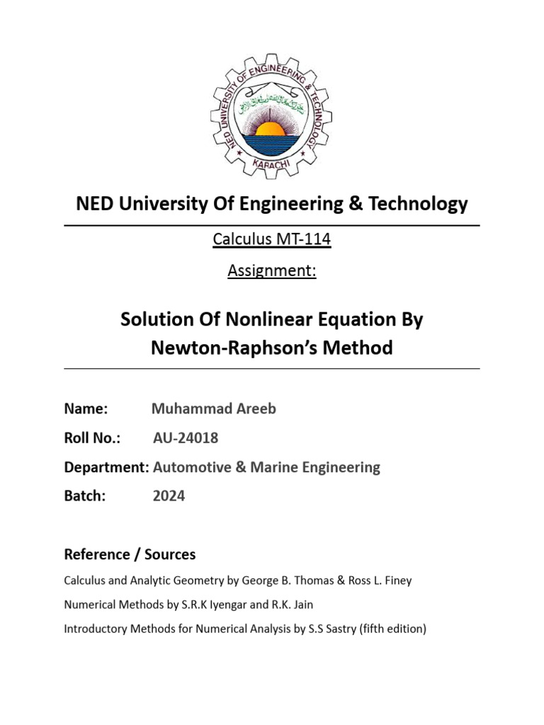 Calculus Assignment (Newton Raphson's Method) | PDF | Algorithms | Analysis
