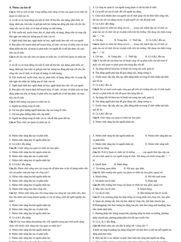 500 câu hỏi QTNL gửi SV CQ | PDF