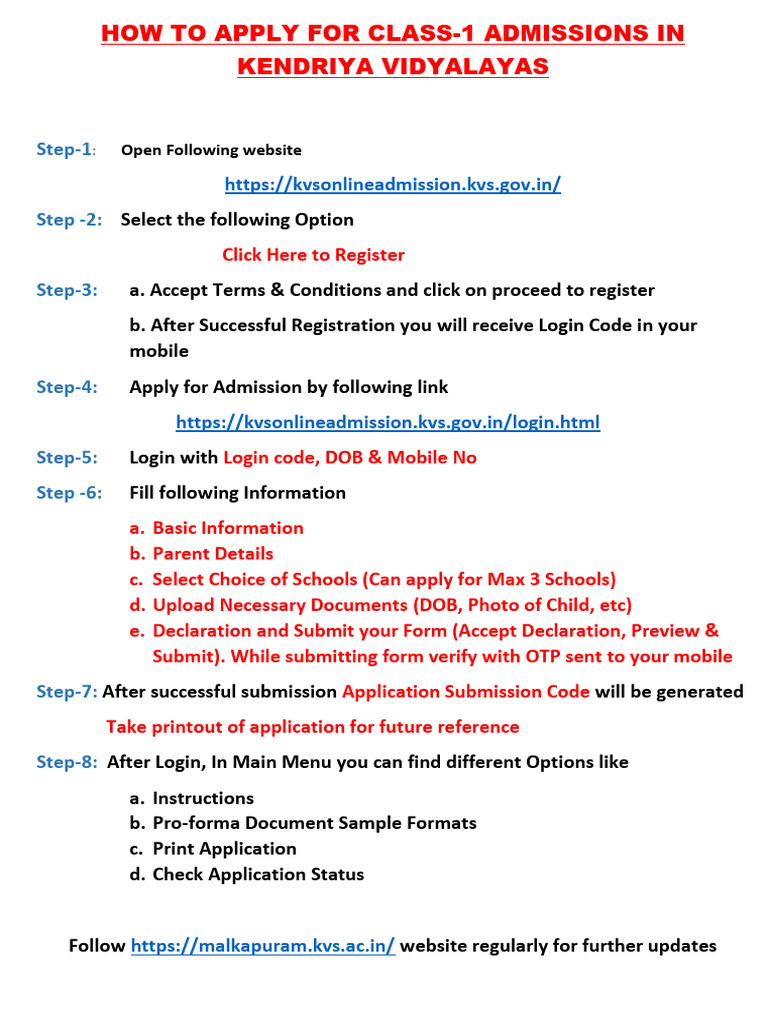 Class 1 Admission Process for KVs | PDF | Business | Finance & Money ...
