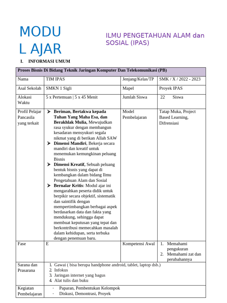 Modul Ajar Ipas - 2. Zat Dan Perubahannya | PDF | Karier & Perkembangan
