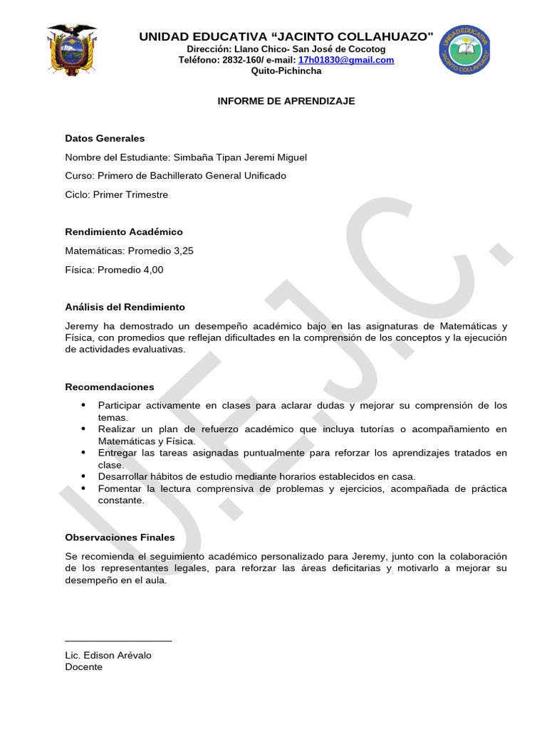 Informe Aprendizaje - Comportamental (Simbaña Tipan Jeremi Miguel) | PDF | Maestros | Salón de ...