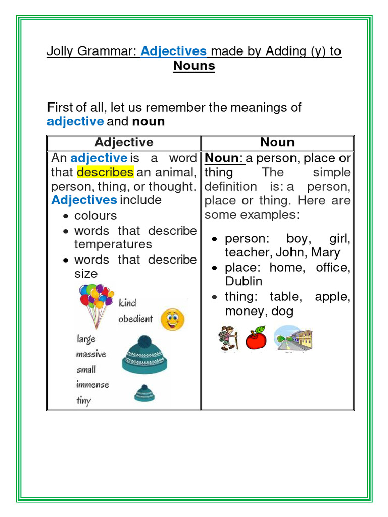 Jolly Grammar: Made by Adding (Y) To: Adjectives | PDF