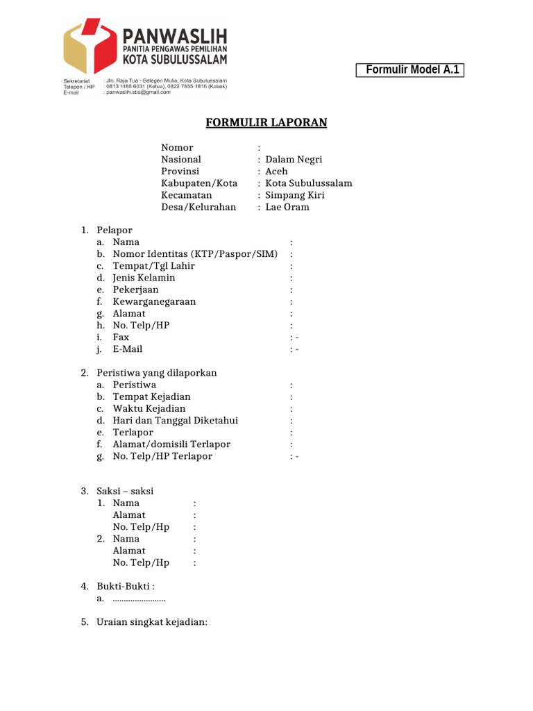 Formulir Model A.1 Laporan | PDF
