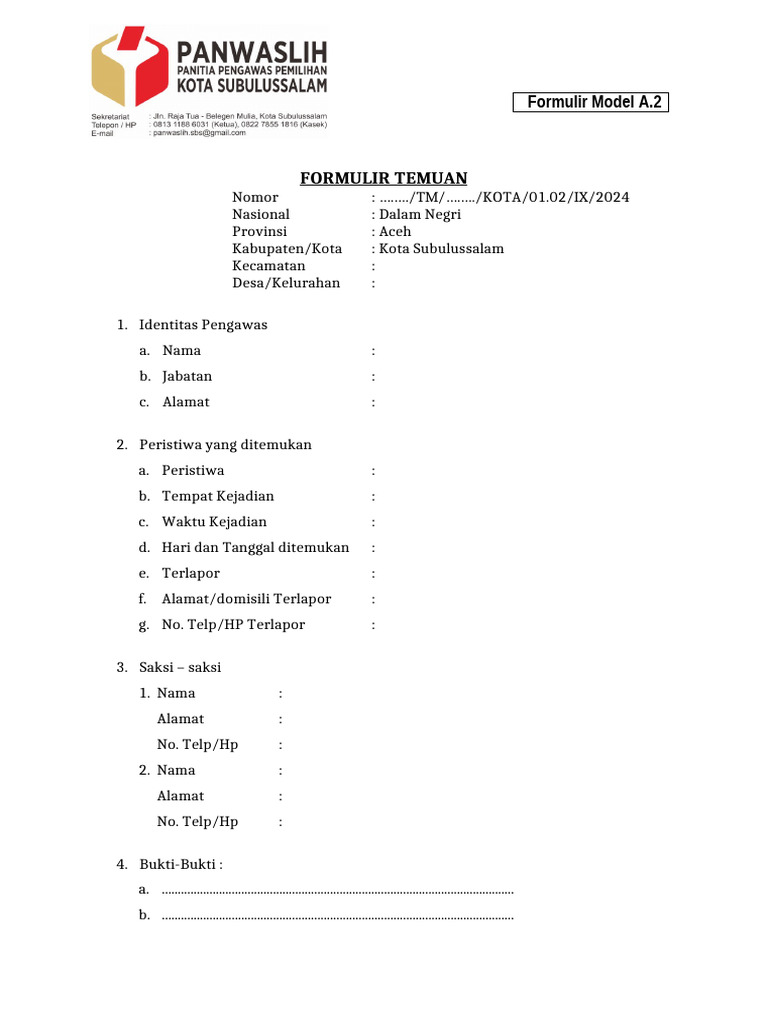 Formulir Model A.2 Temuan | PDF