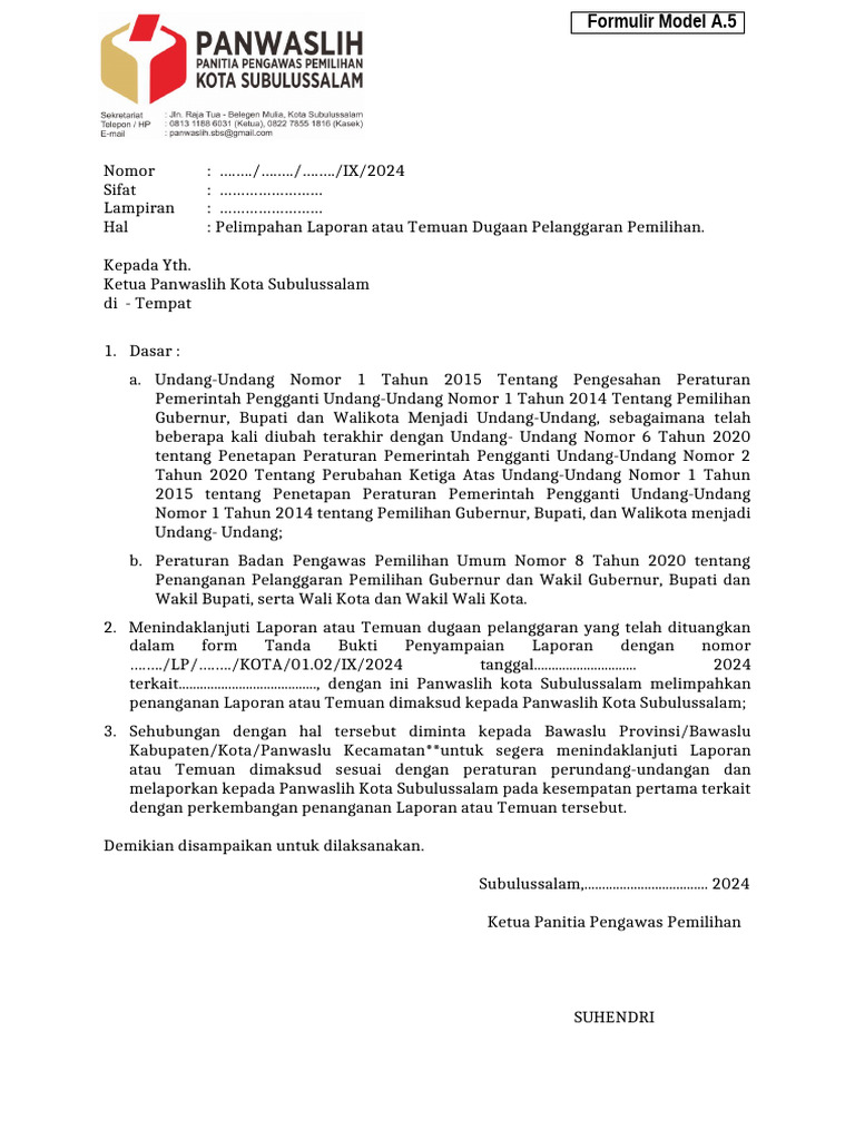 Formulir Model A.5 Pelimpahan | PDF