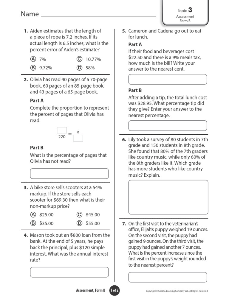 Printable Topic 3 Assessment B | PDF | Interest | Money