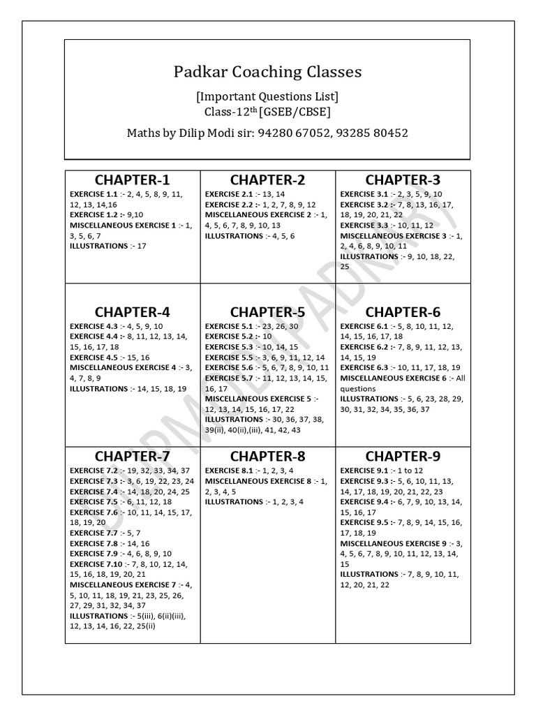 IMP Questions 12th Maths | PDF