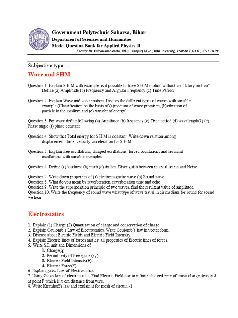 Applied Physics-2 Question Bank | PDF | Waves | Frequency