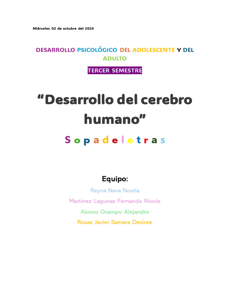 Act 8. Sopa de Letras (Desarrollo Del Cerebro Humano | PDF | Cerebro ...