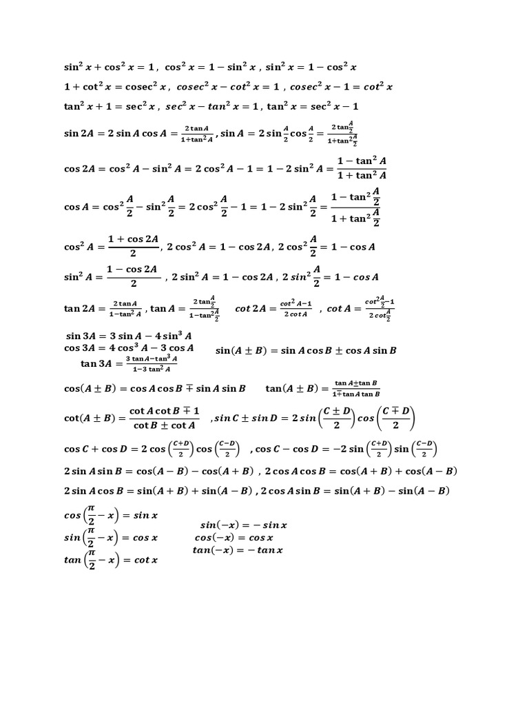 Trigonometry Formula | PDF