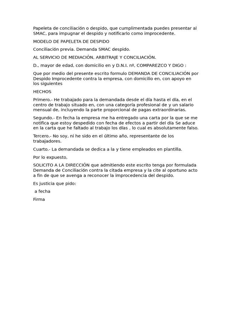 Modelo de Papeleta de Despido | PDF