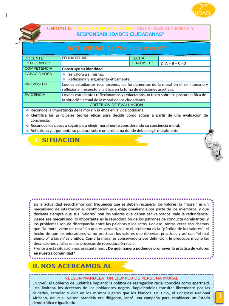2° DPCC - Actv.01-Unid.8 2024 | PDF | Moralidad | Nelson Mandela
