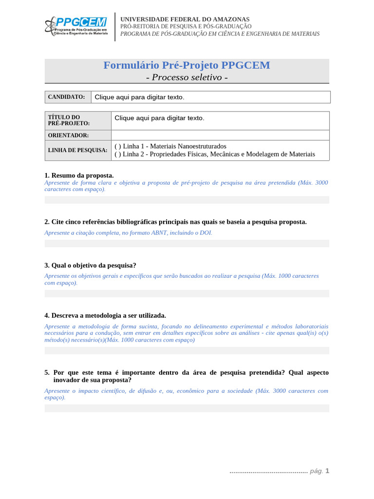 Formulário Pré Projeto | PDF