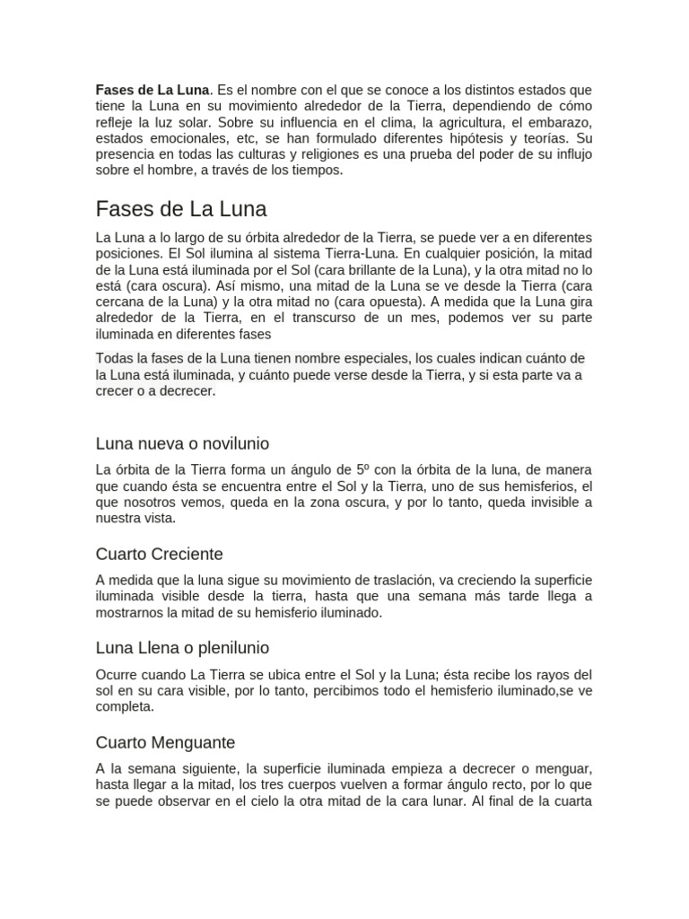 Fases de la Luna y su Influencia | PDF | Luna | Tierra