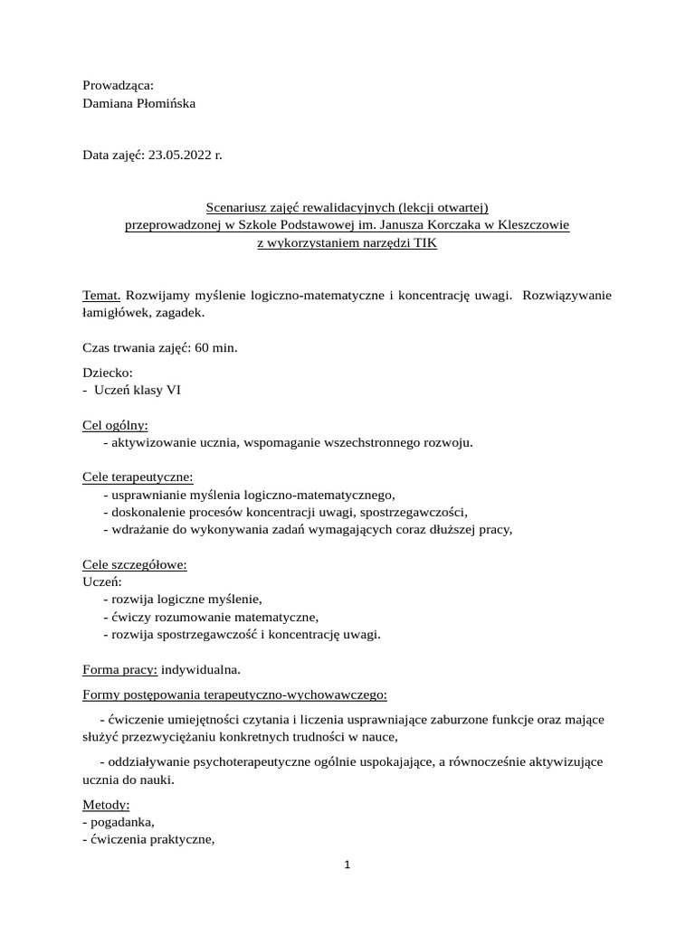 Zajecia Otwarte Rewalidacja | PDF