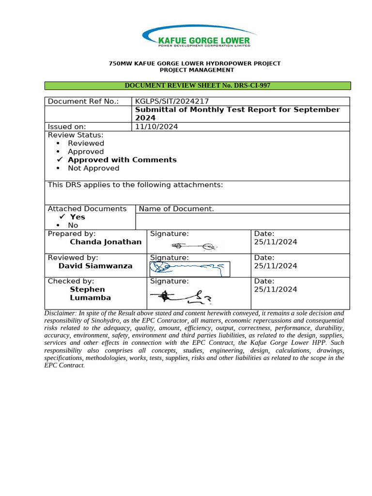 DRS CI-997 Submittal of Monthly Test Report For September 2024 | PDF