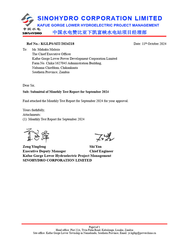 T218 - Submittal of Monthly Test Report For September 2024 | PDF