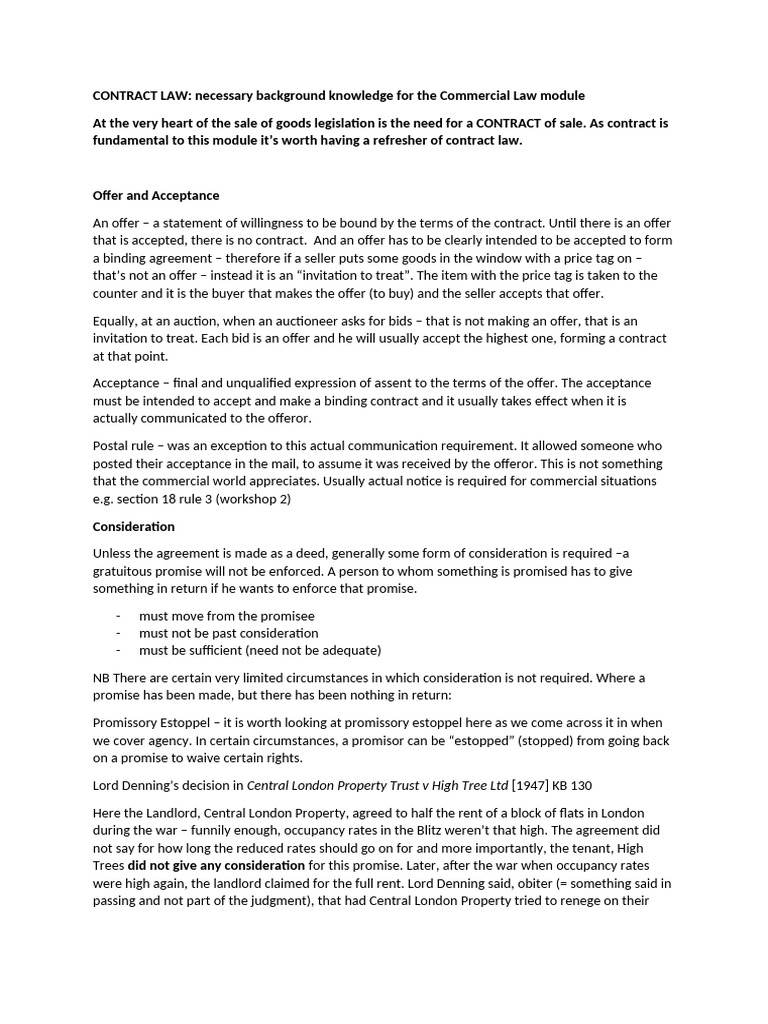 Contract Refresher Notes | PDF | Estoppel | Breach Of Contract