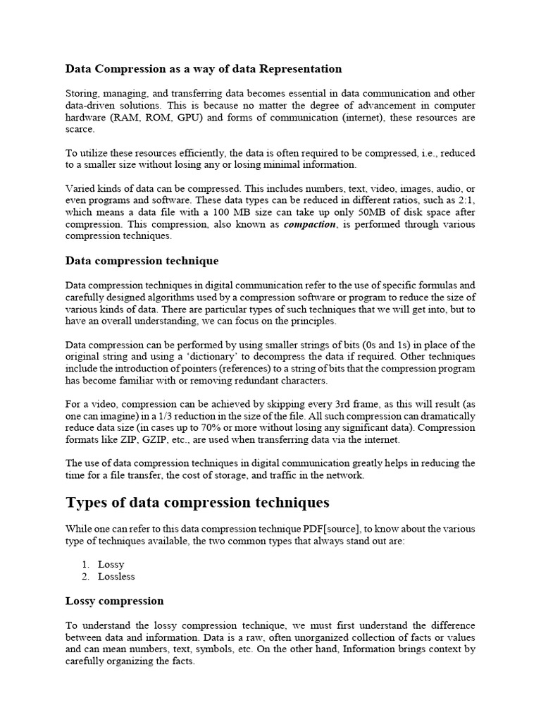 Supplementary Notes On Compression and Formats | PDF | Data Compression ...