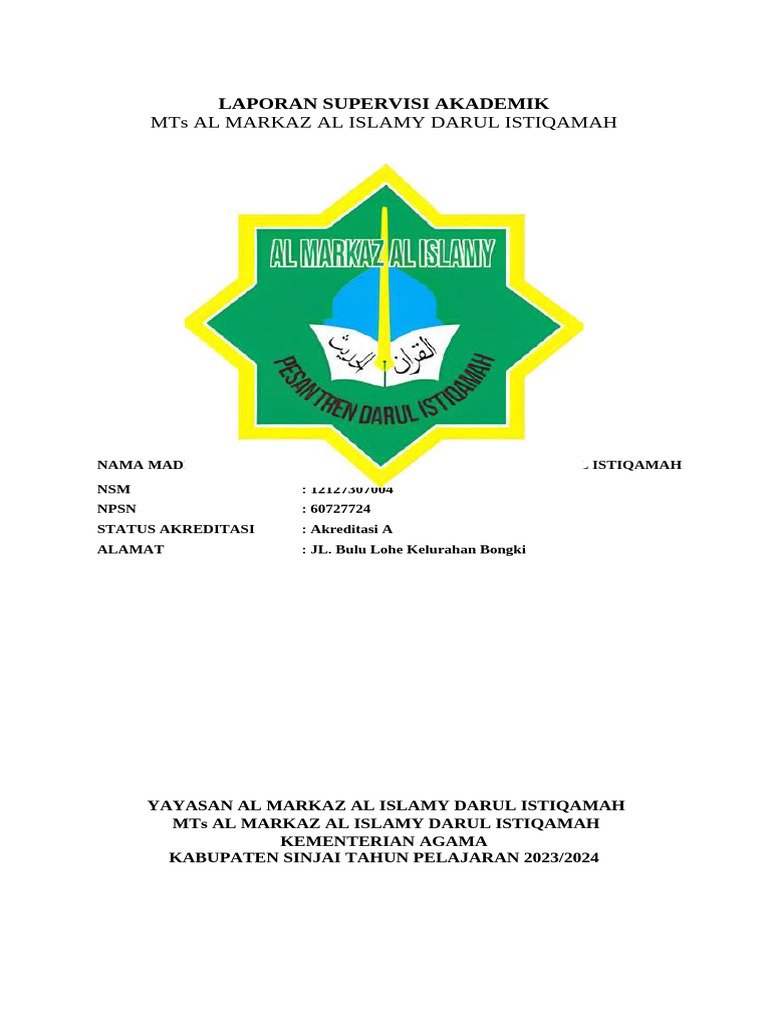 Supervisi Akademik MTs Al Markaz 2024 | PDF