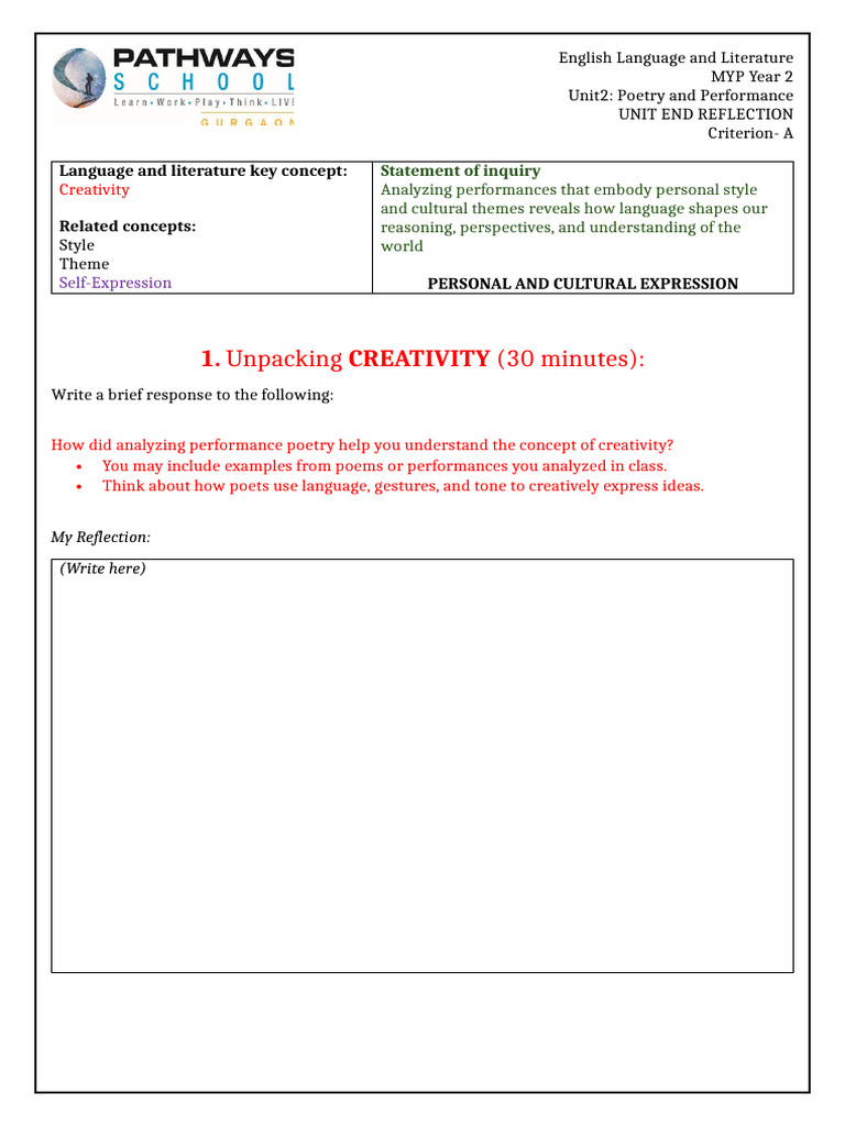 English Language and Literature - UER (MYP-2) | PDF | Creativity | Poetry