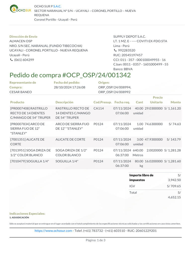Pedido de Compra - OCP - OSP - 24 - 001342 | PDF