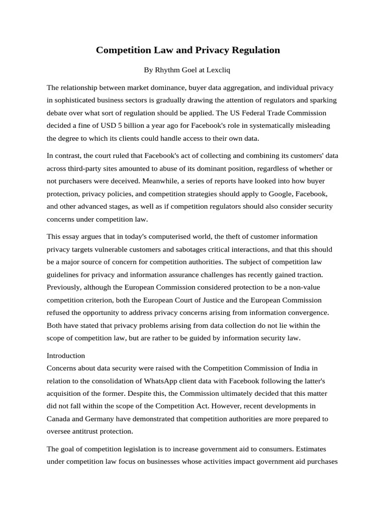 Competition Law and Privacy Issues Explained | PDF | Competition Law ...