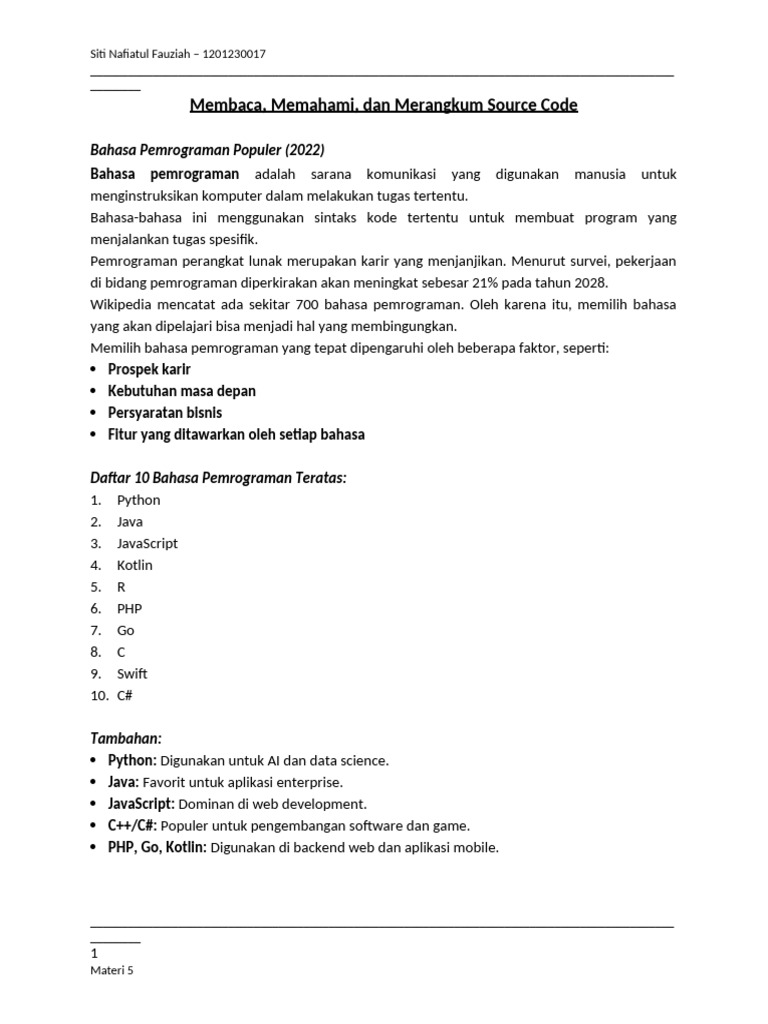 5 - Membaca, Memahami, Dan Merangkum Source Code | PDF | Komputer