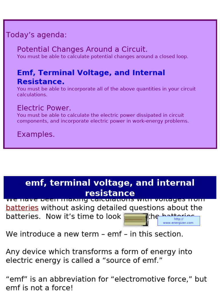 Lecture11 Part 3 Emf Terminal Voltage Internal Resistance | PDF | Voltage | Electrical ...
