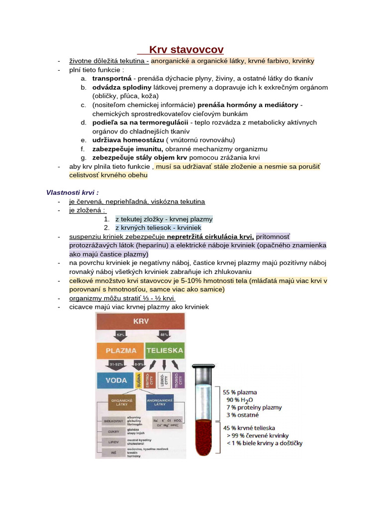 Telové Tekutiny - KRV Stavovcov | PDF