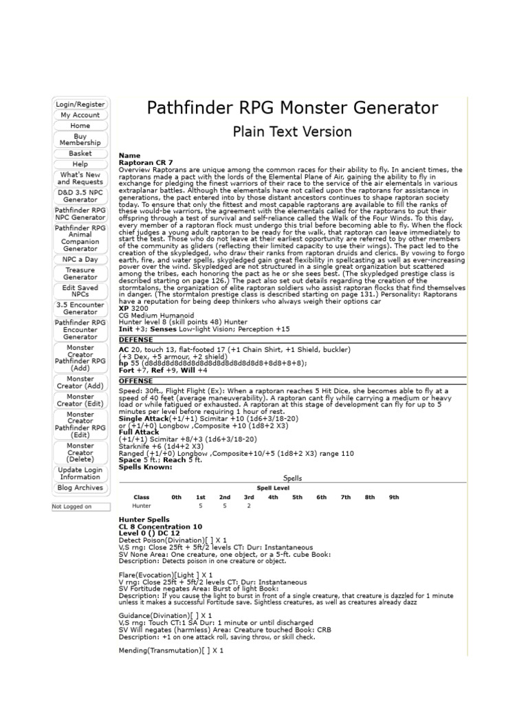 Raptoran Hunter | PDF | D20 System