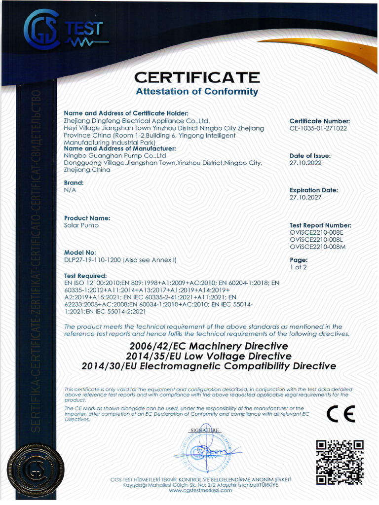 证书 Ce-1035!01!271022 - signed Sunmax Solar | PDF