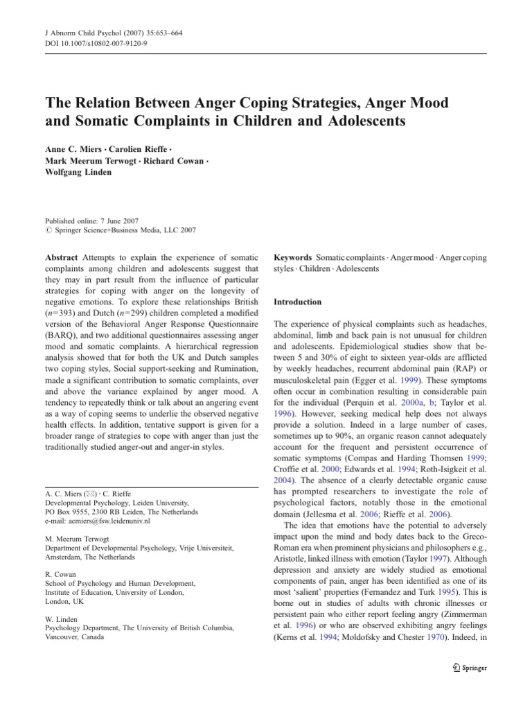 The Relation Between Anger Coping Strategies Anger Mood and 51jhjelxh4 ...