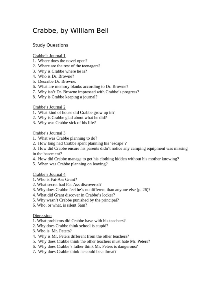 Crabbe questions | PDF