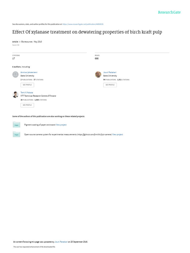 Effect of Xylanase Treatment On Dewatering Propert | PDF | Pulp (Paper ...