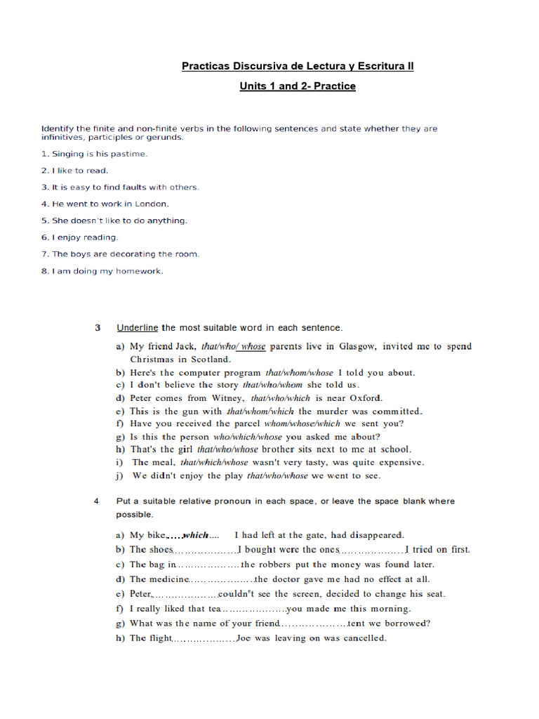 Clauses and Verbs Activities - Unit 2-PDLyE II | PDF | Verb | Syntax