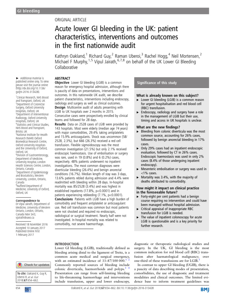 Acute Lower GI Bleeding in The UK - Patient Characteristics ...