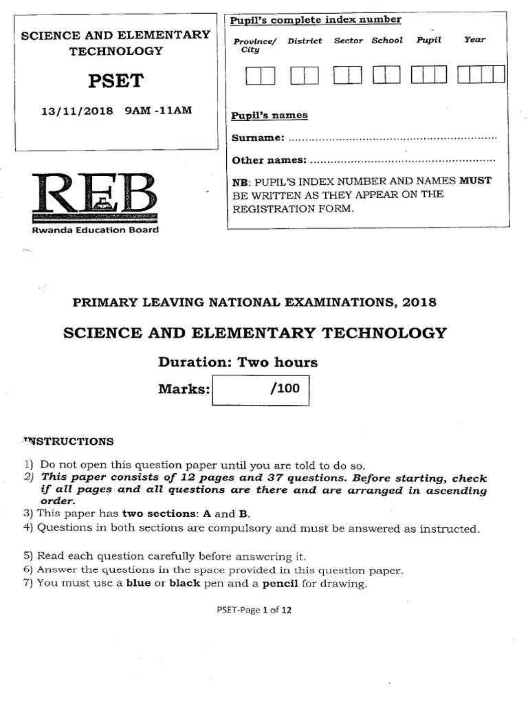 2018 Science & Elementary Technology Past Paper | PDF
