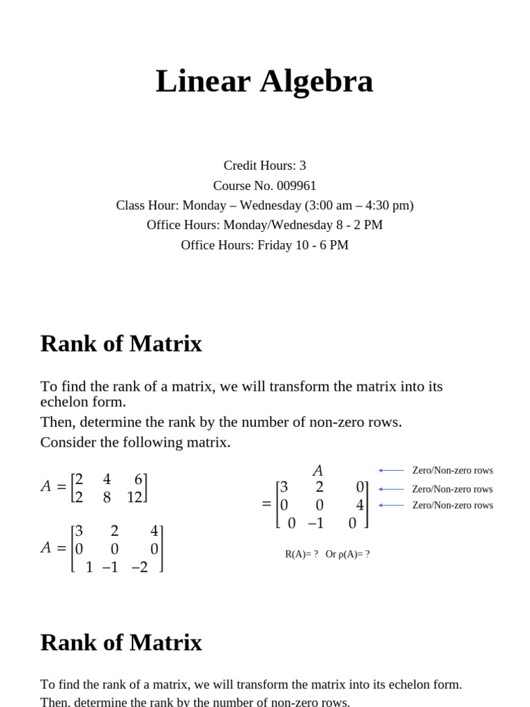 Lecture-6 Rank of Matrix | PDF | Matrix (Mathematics) | Mathematical ...