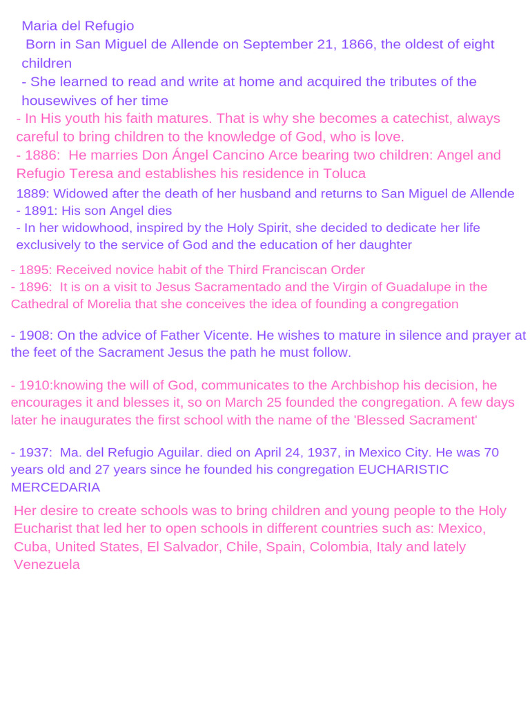 Maria Del Refugio Born in San Miguel de Allende On September 21, 1866 ...