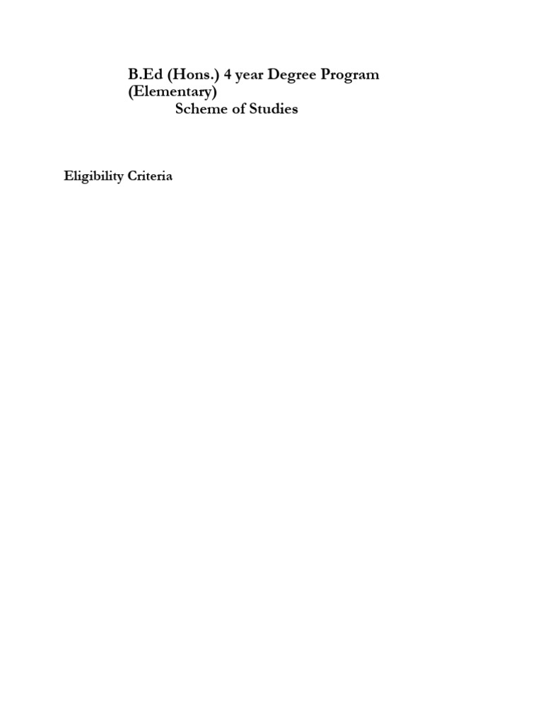 Sheme of Studies Bed Hons | PDF | Course Credit