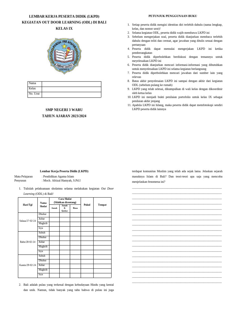 LKPD Odl Bali | PDF