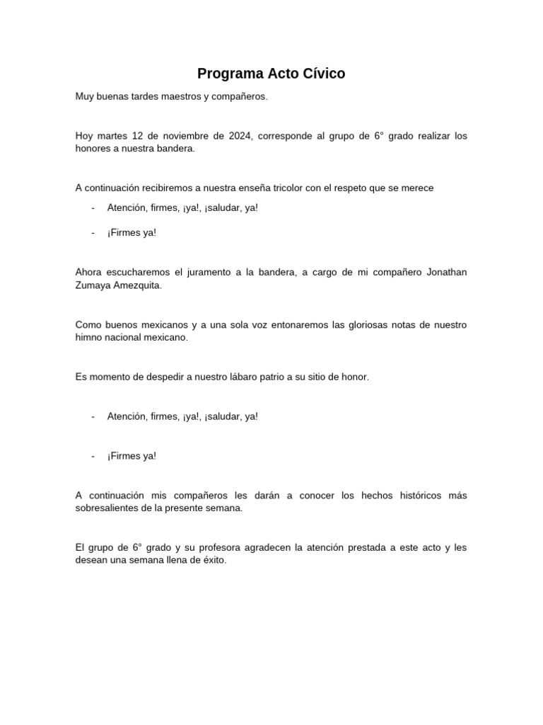Programa Acto Cívico | PDF