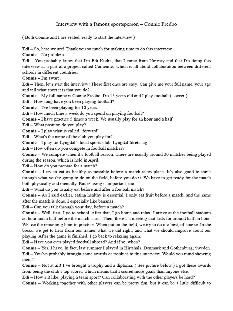 Interview With A Famous Sportsperson Edi Connie Fredbo | PDF | Sports ...