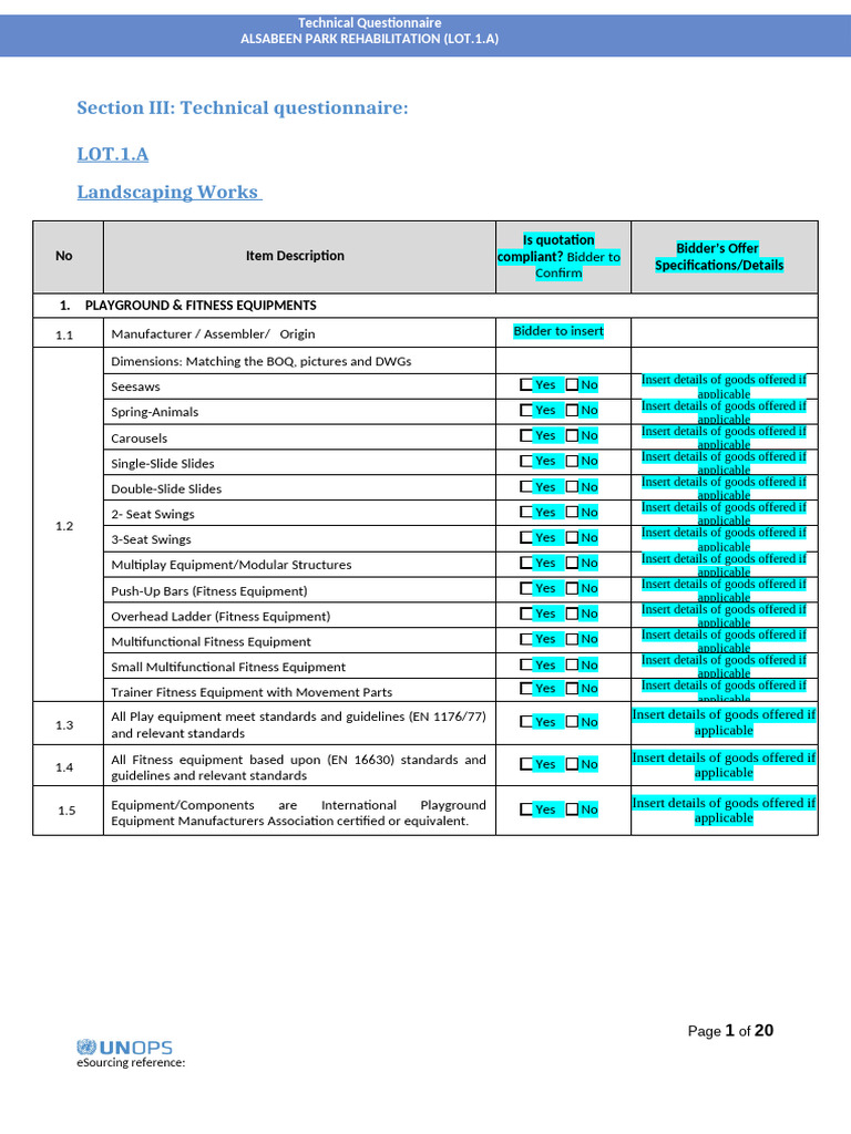 21 - (LOT.1.a) RFQ Section III Technical Questionnaire | PDF ...