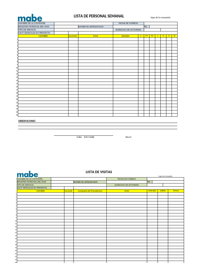 Lista Semanal de Personal y Visitas | PDF