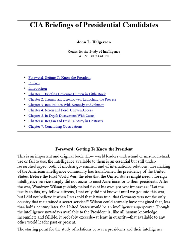 CIA Briefings for U.S. Presidents | PDF | Director Of Central ...