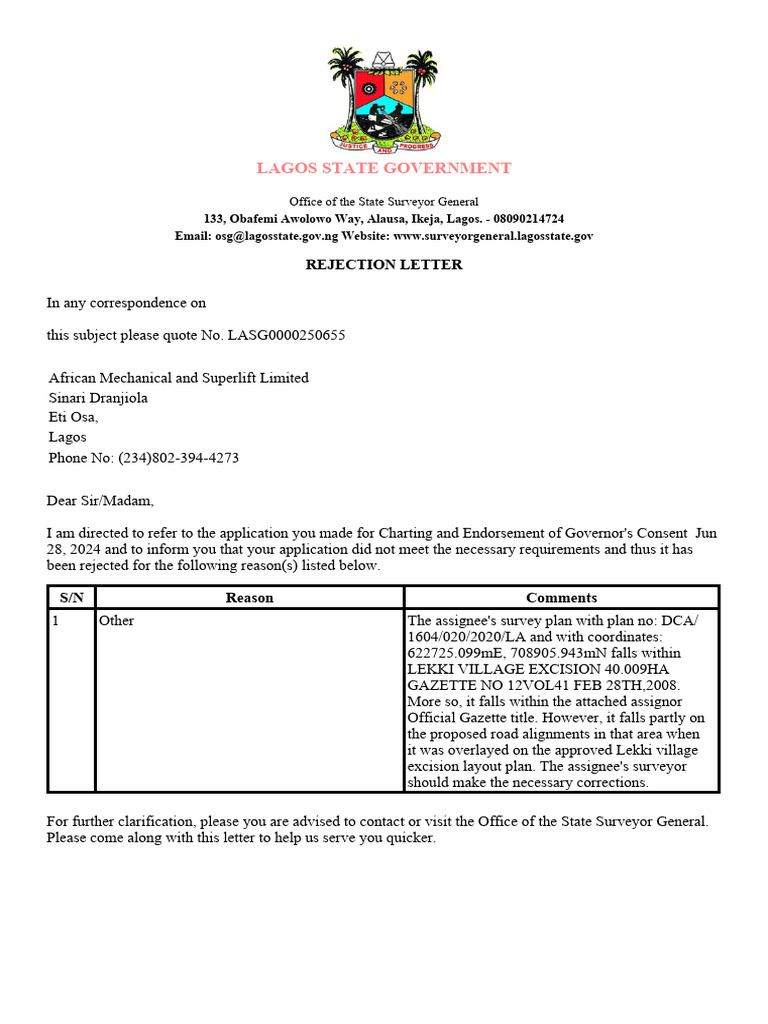 Lagos Land Application Rejection | PDF | Technology & Engineering