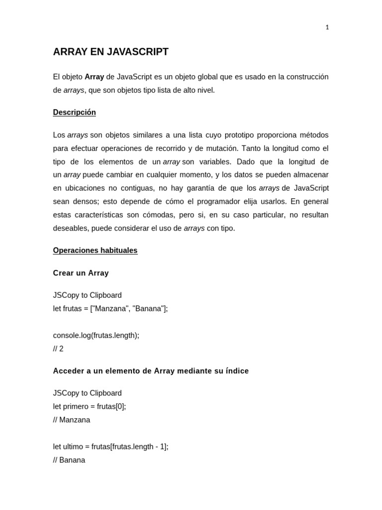 Array en Javascript | PDF | Puntero (Programación de computadora ...