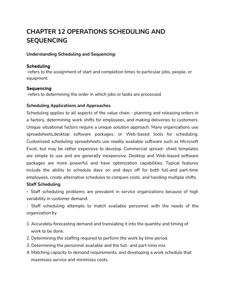 Operations Scheduling and Sequencing Guide | PDF | Spreadsheet ...